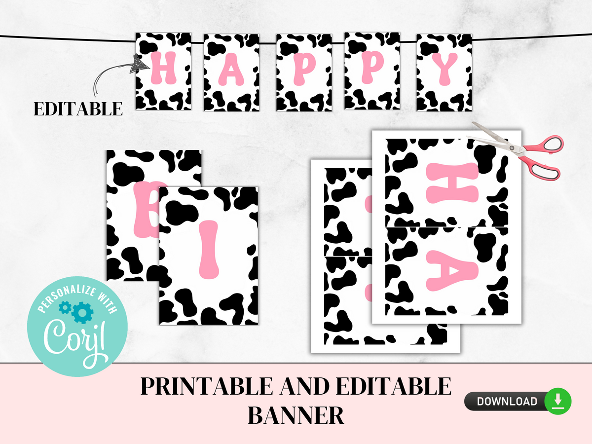 Printable and Editable Cow Print Banner – PinkFish Shop