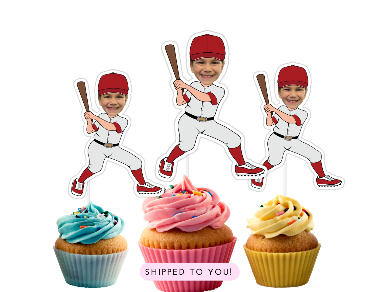 Cupcake Toppers Personalized with Face and Black and White Birthday Hat ...