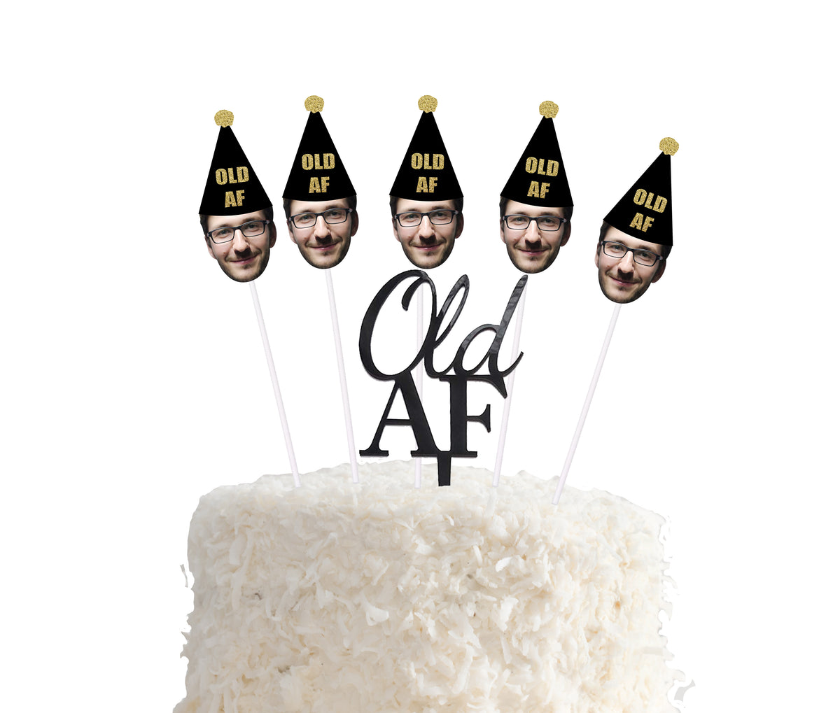 Old AF Birthday Cake Topper with Face and Party Hat – PinkFish Shop